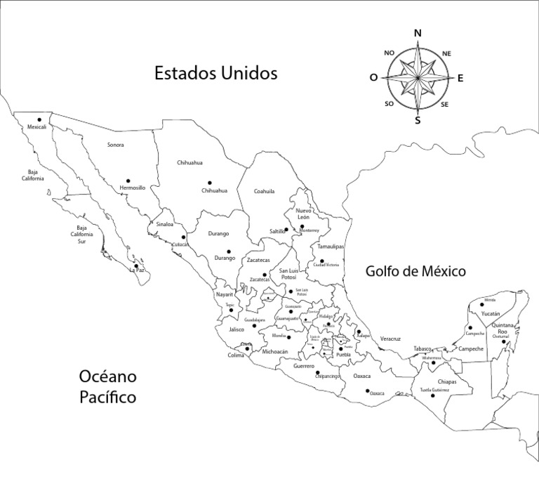 Mapa De México Con Nombres En Blanco Y Negro Pdf México