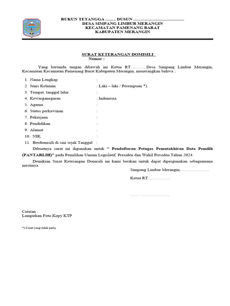 Surat Keterangan Domisili DR RT | PDF