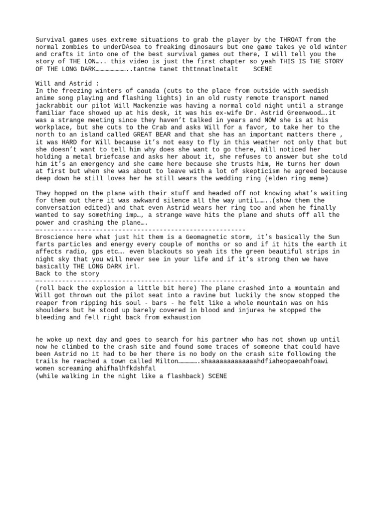 The Long Dark 1st Draft Part 1 | PDF