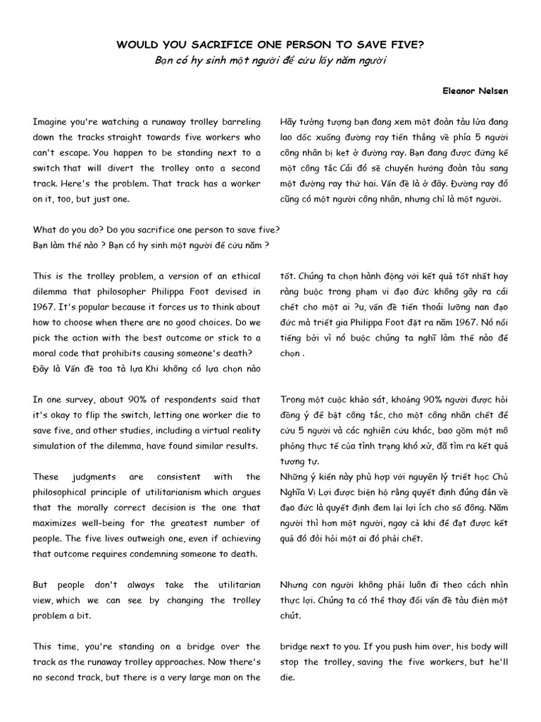 Would You Sacrifice One Person To Save Five | PDF