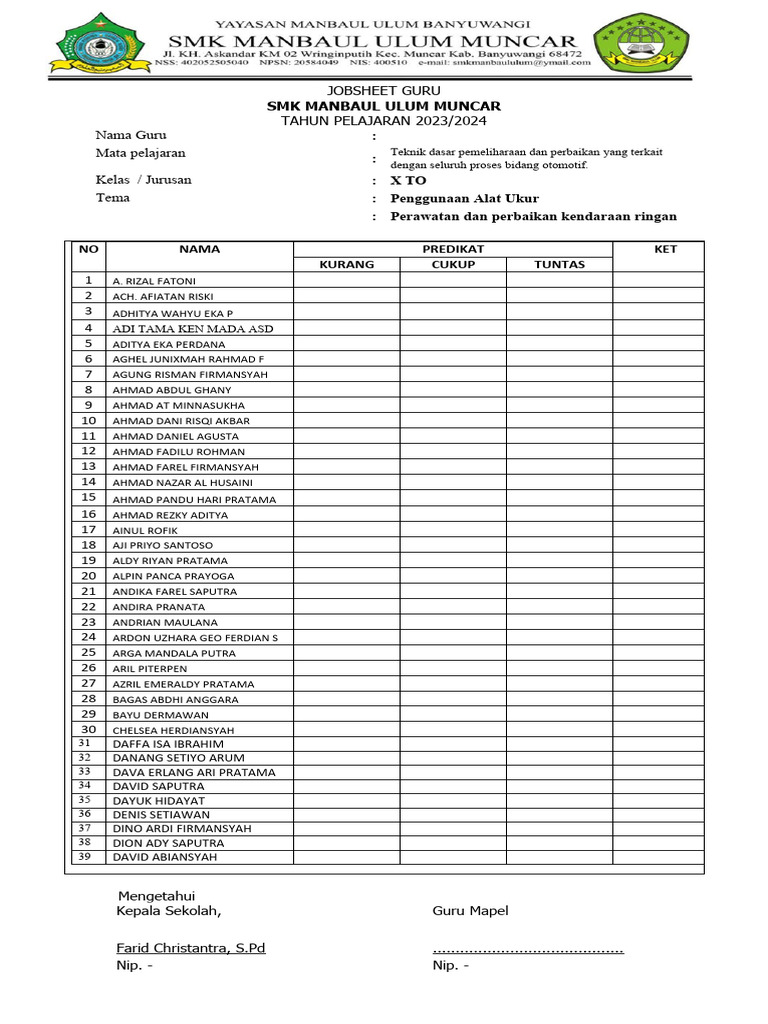 Jobsheet Guru X TKR | PDF