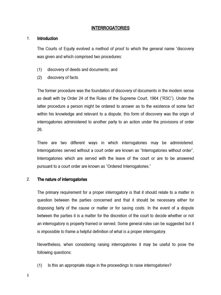 Notes - Interrogations | PDF | Discovery (Law) | Interrogatories