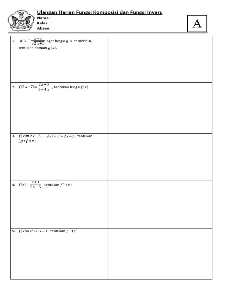 Ulangan Harian Fungsi Komposisi dan Invers | PDF | Komputer