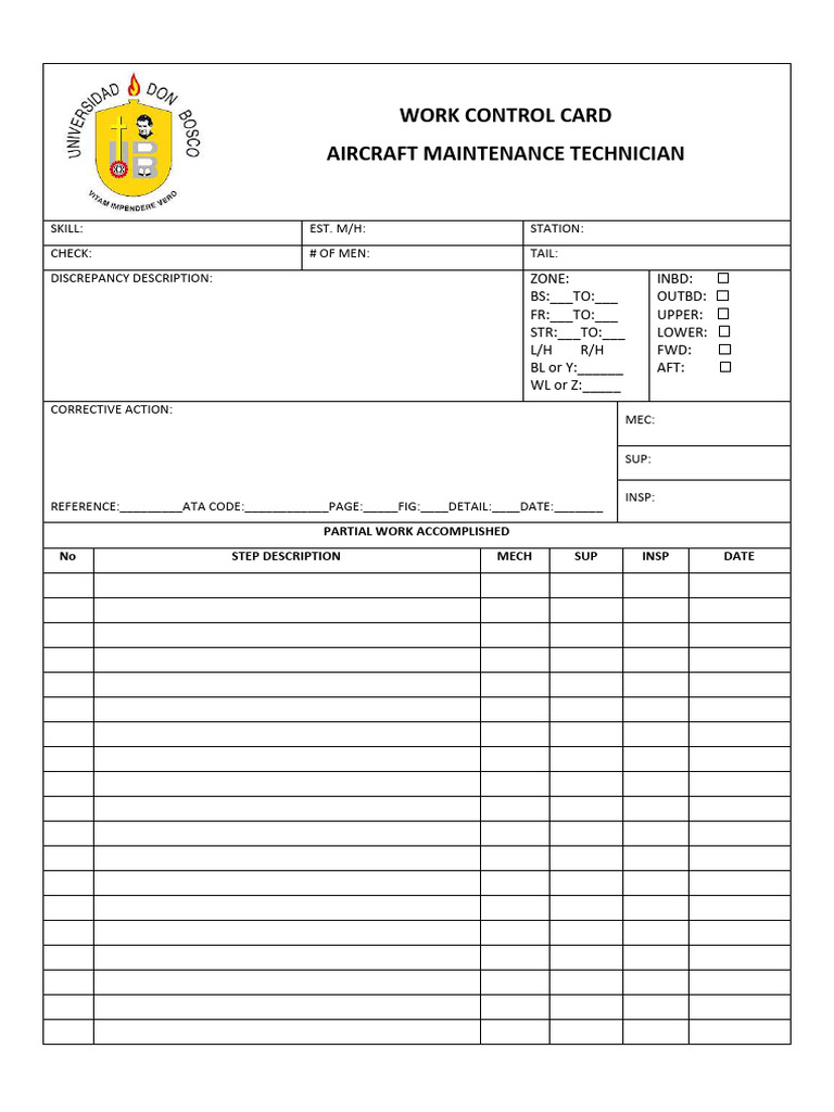 Work Control Card Udb | PDF