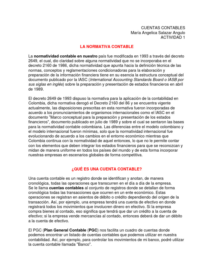 ACTIVIDAD 1 Cuentas Contables SENA | PDF | Contabilidad | Hoja de balance