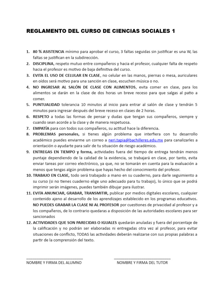 Reglamento Del Curso de Ciencias Sociales 1 | PDF | Maestros