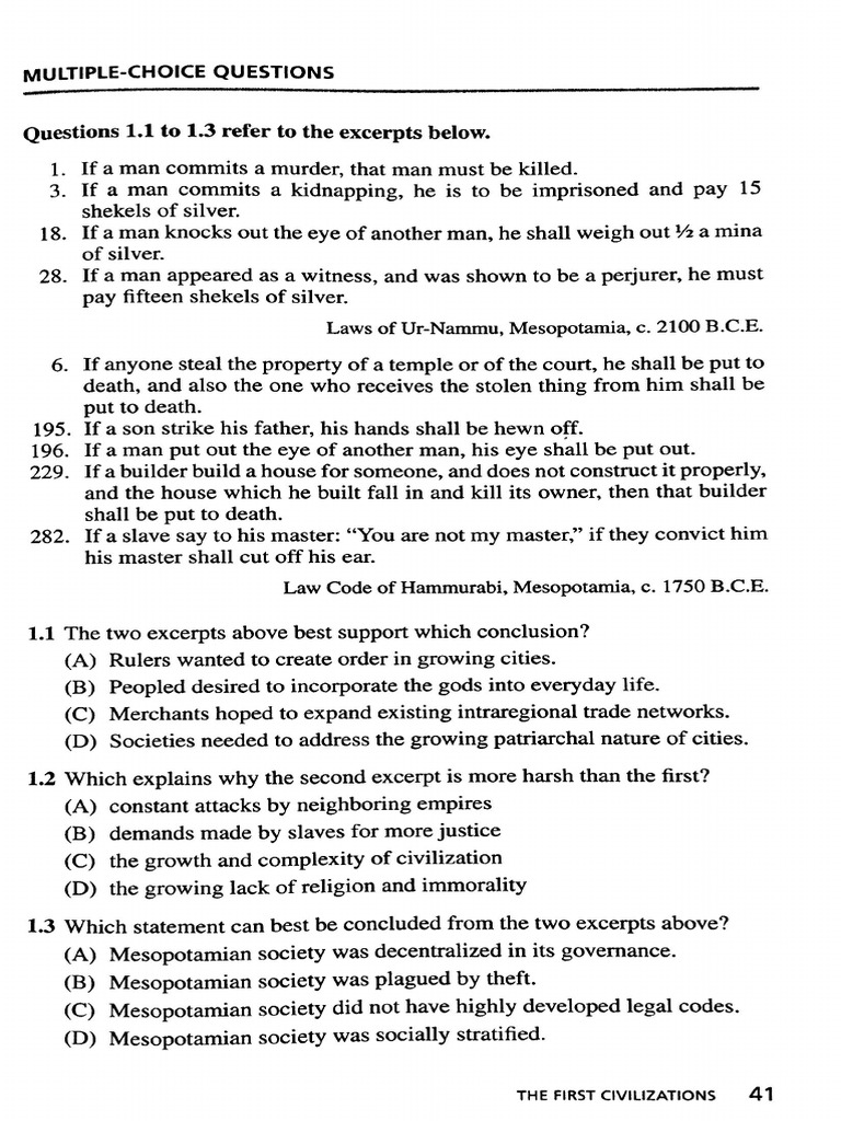 Period 1 Multiple Choice Question Samples | PDF