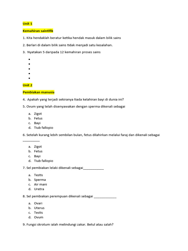 Kuiz Sains Tahun 6 | PDF