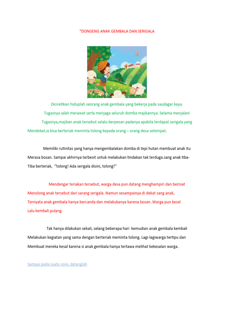 Dongeng Anak Gembala Dan Serigala | PDF