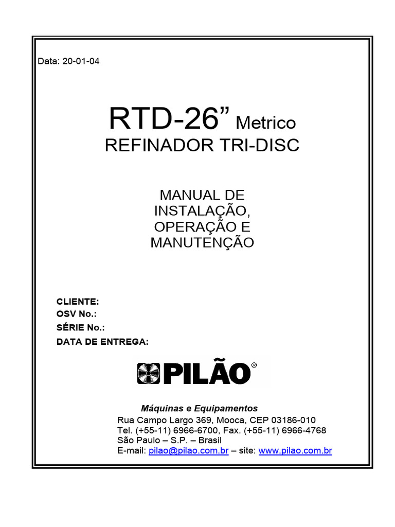 Manual Refinador RTD-26 | PDF | Válvula | Parafuso