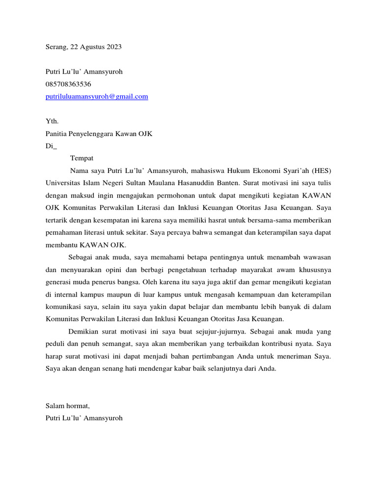 Motivation Letter | PDF