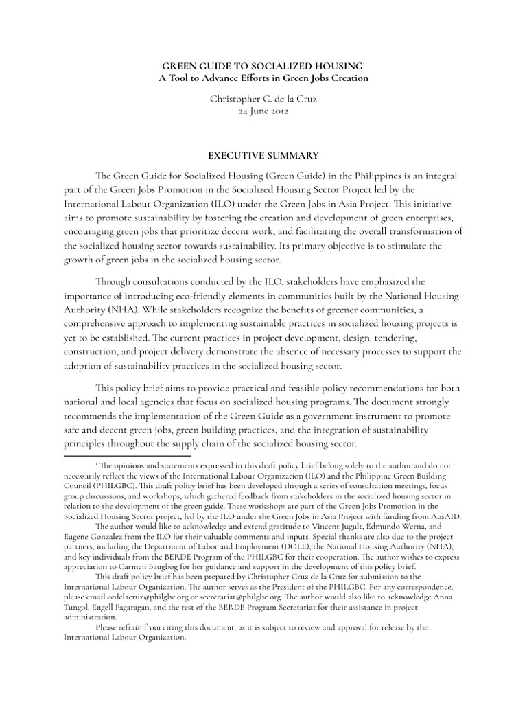 PAPER - GREEN GUIDE TO SOCIALIZED HOUSING A Tool To Advance Efforts in Green Jobs Creation ...