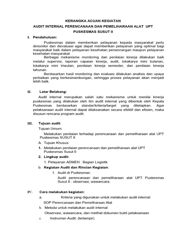 Kak Perencanaan Dan Pemeliharaan Alat | PDF