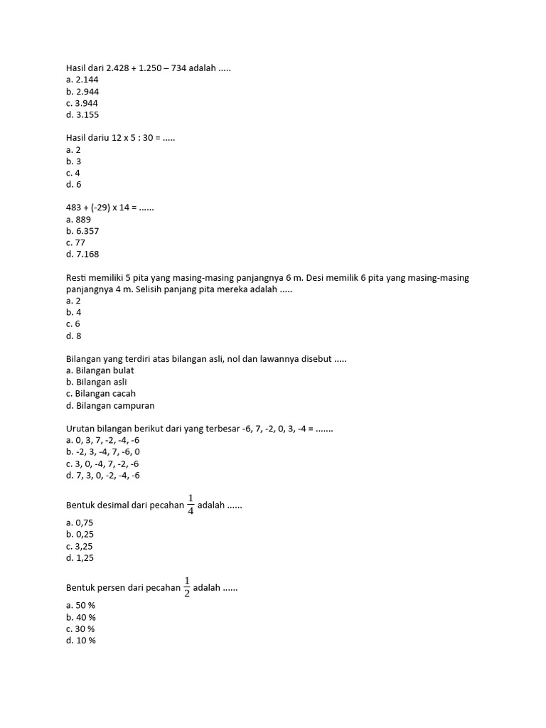 Soal UAM Matematika Kelas 6 TP 2022-2023 | PDF