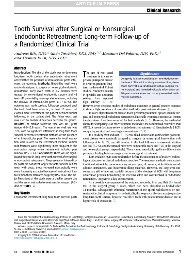 Tooth Survival After Surgical or Nonsurgical | PDF | Randomized ...