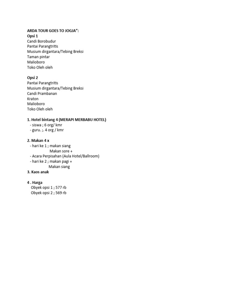 Penawaran Arda Tour Goes To Jogja | PDF