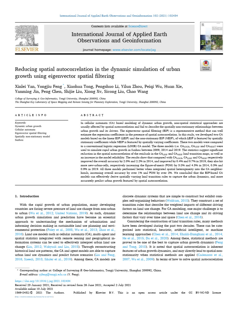 Reducing Spatial Autocorrelation in The Dynamic Simulation of Urban ... Reducing Spatial Autocorrelation in The Dynamic Simulation of Urban ...