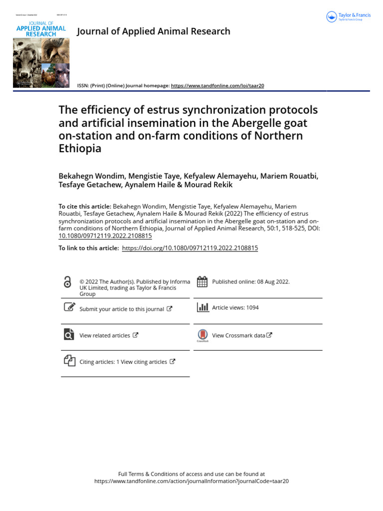 The Efficiency of Estrus Synchronization Protocols and Artificial Insemination in The Abergelle ...