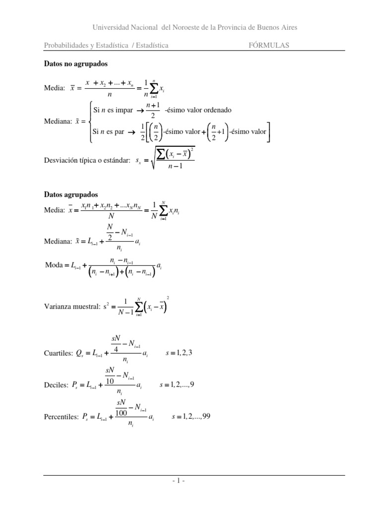 Formulas de Probabilidad y Estadistica UNNOBA | PDF | Distribución normal | Inferencia estadística