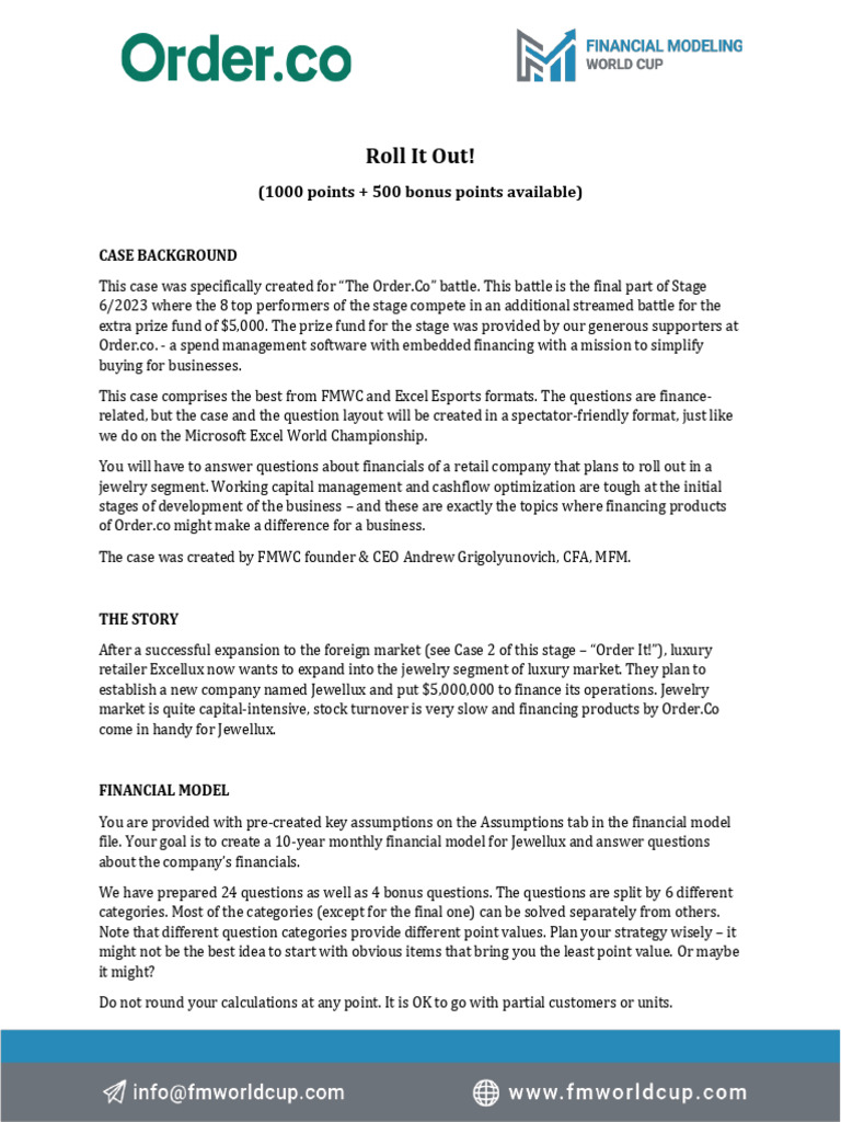 Roll It Out - Case Materials - Orderco - FMWC | PDF | Capital ...