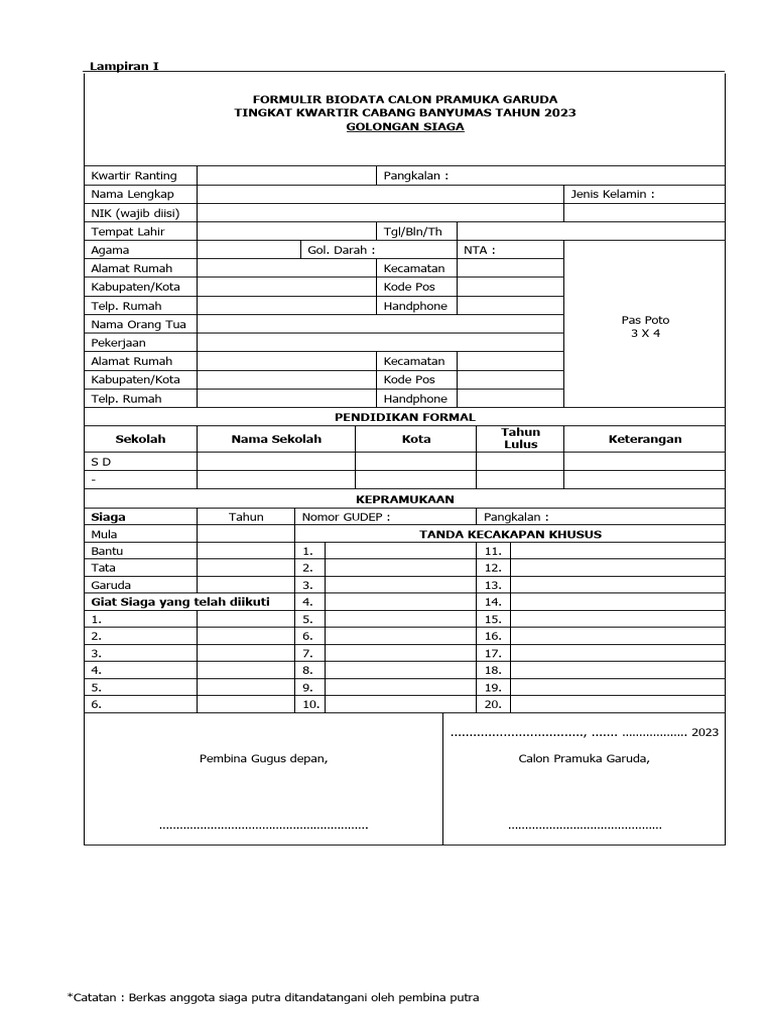 Formulir Biodata Pramuka Garuda 2023 | PDF