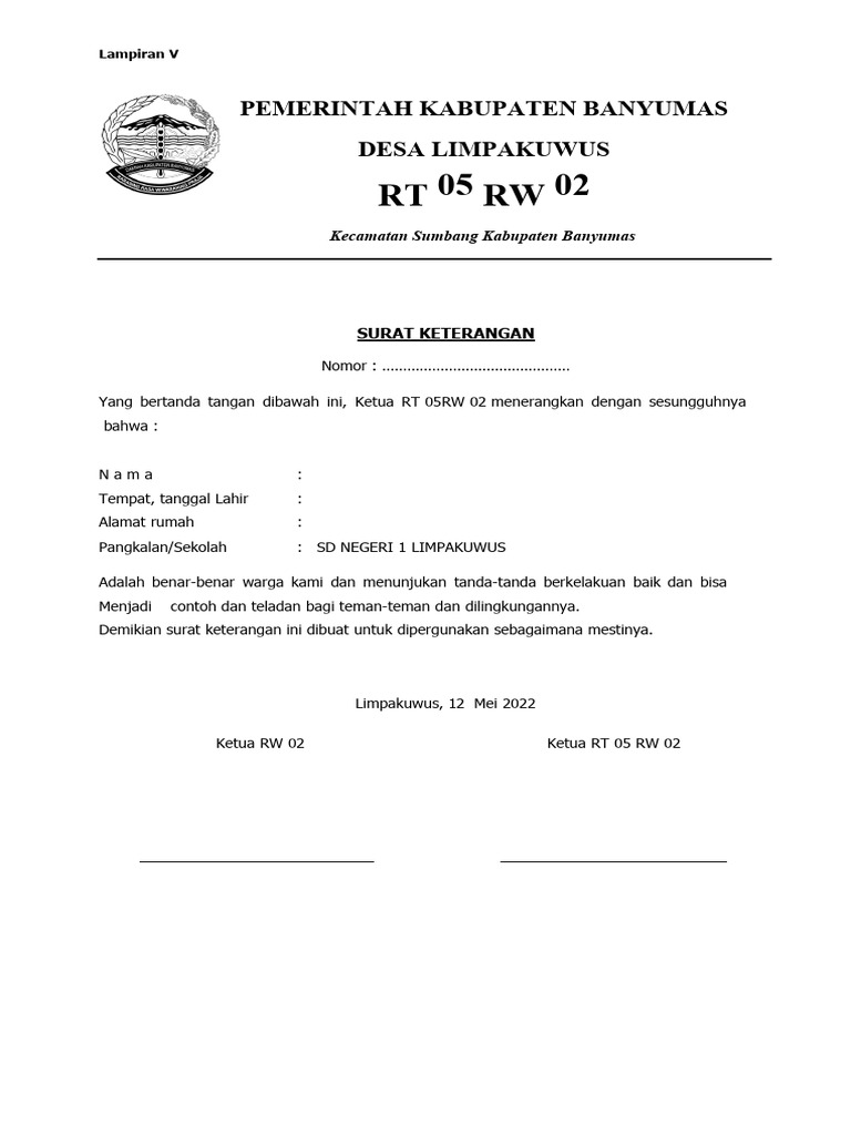 BLANGKO Surat Keterangan RT RW | PDF