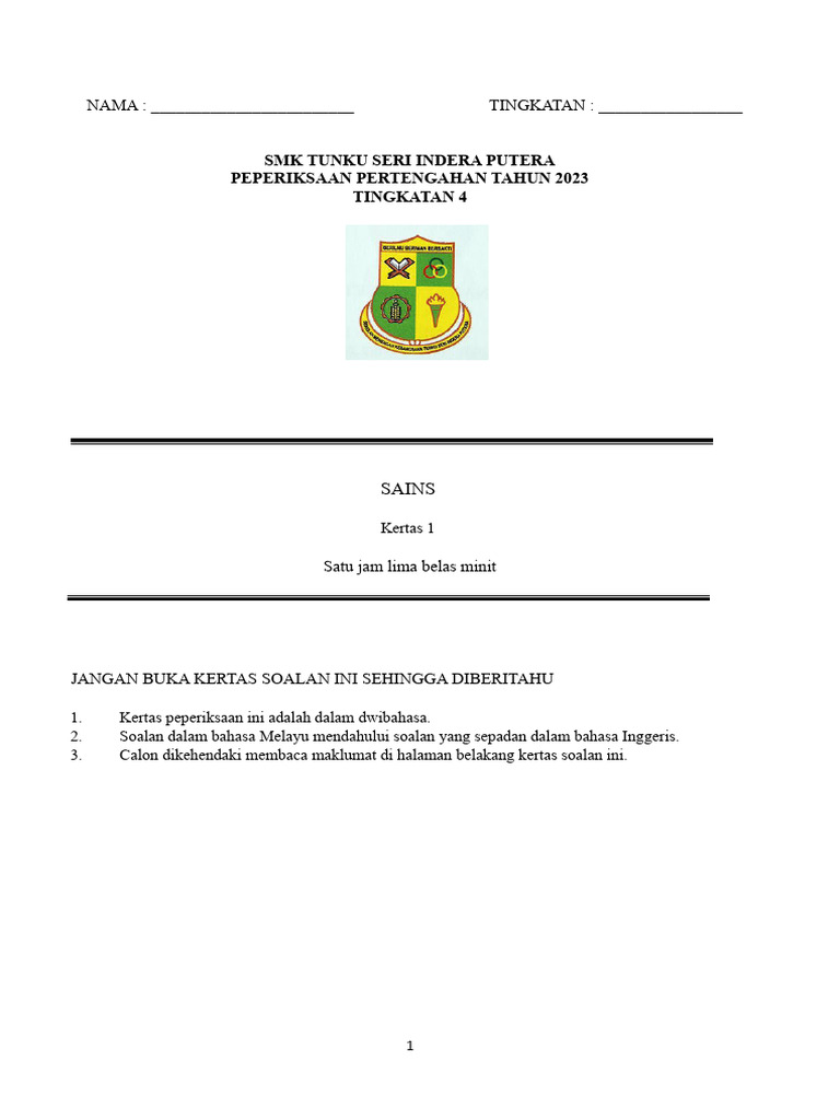 Form 4 PPT Kertas 1 2022 | PDF