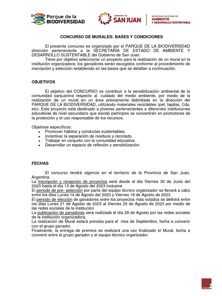 Concurso de Murales - Bases y Condiciones | PDF Concurso de Murales - Bases y Condiciones | PDF