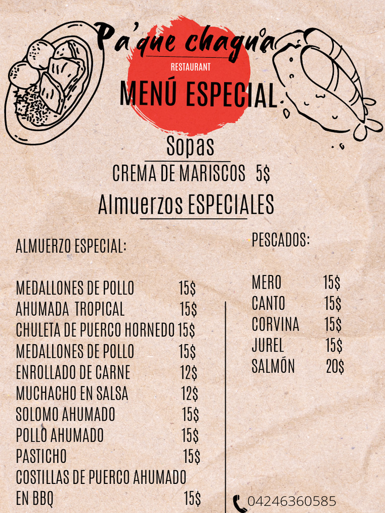 Menú Especial: Sopas Almuerzos ESPECIALES | PDF