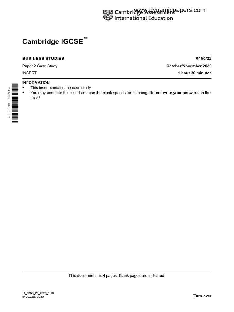 Cambridge IGCSE: 0450/22 Business Studies | PDF | Marketing | Income
