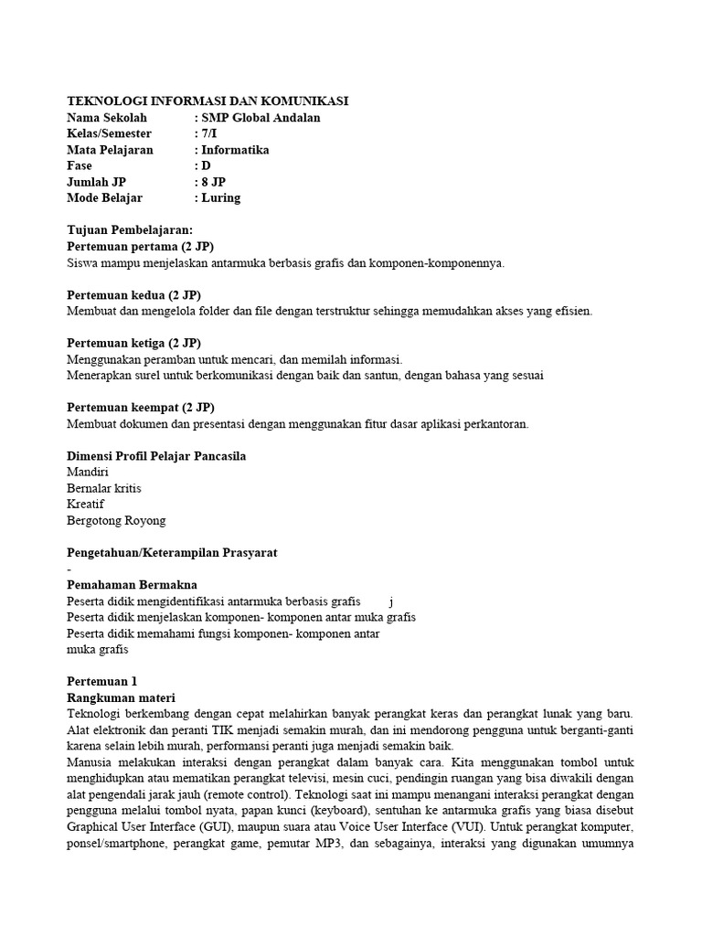 RPP Tik Bab 3 Kelas 7 | PDF