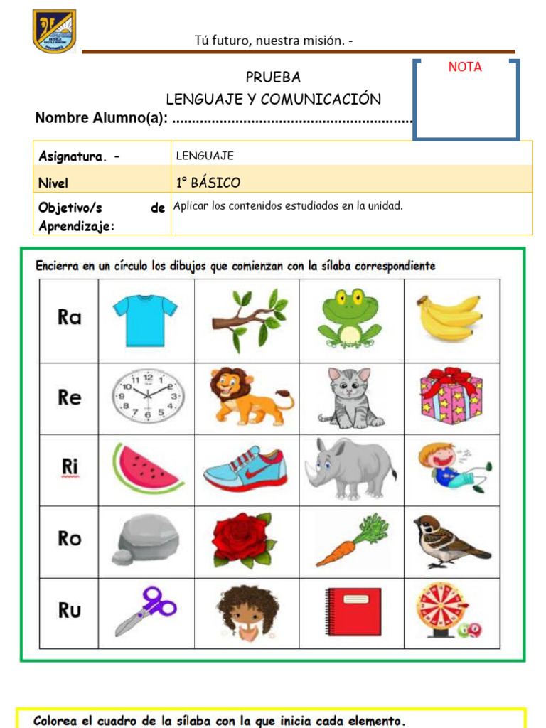 PRUEBA LENGUAJE FONEMA R Y V | PDF