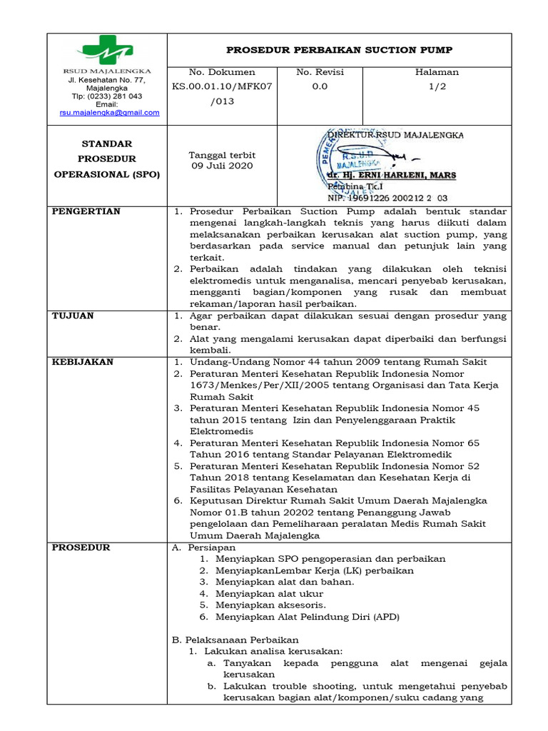 SPO Perbaikan Suction Pump | PDF