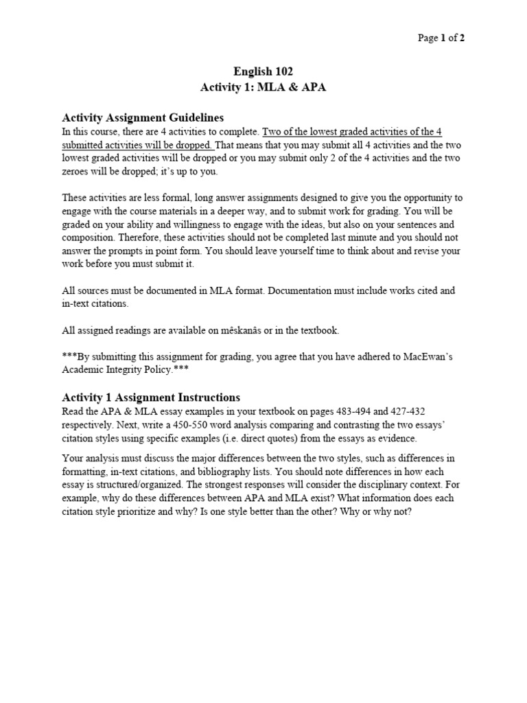 Activity 1 MLA APA | PDF | Citation | Apa Style