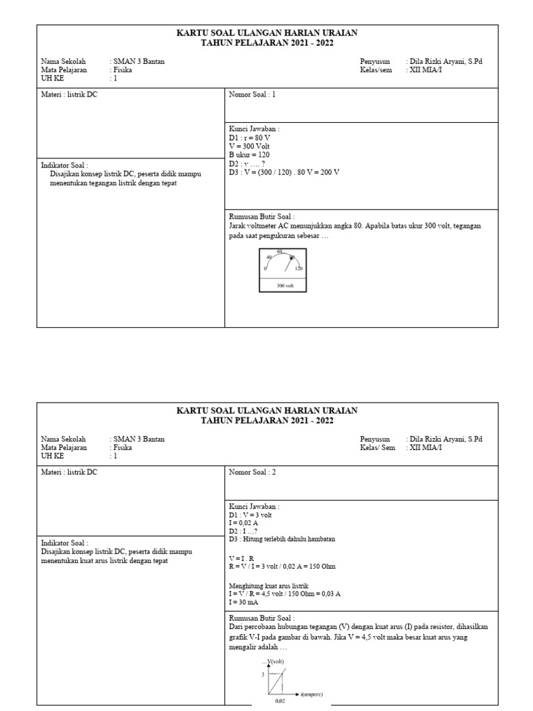 Kartu Soal UH 1 SEMESTER 1 | PDF