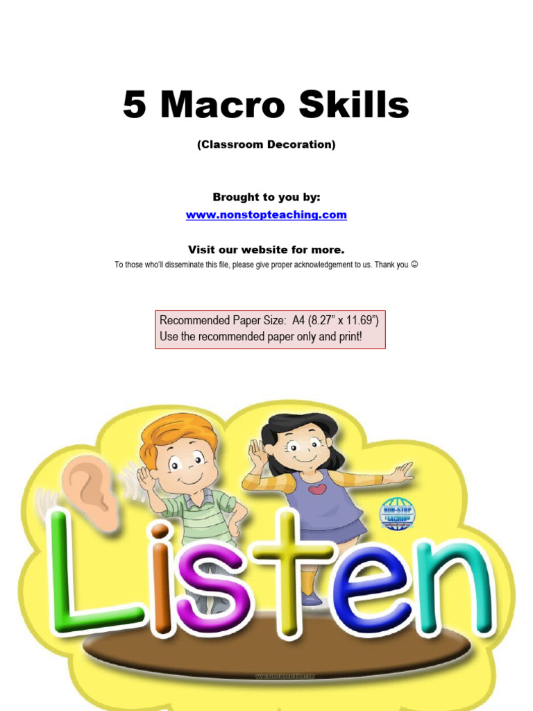 5 Macro Skills (A4) | PDF | Games & Activities | Home & Garden