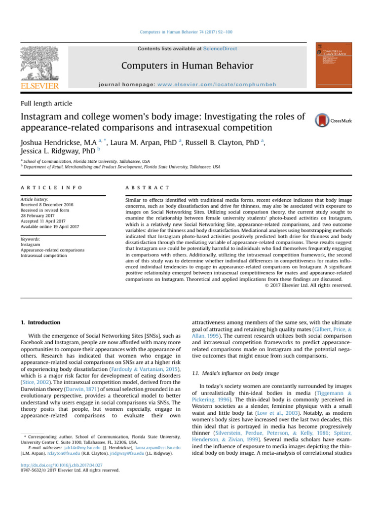 Instagram and College Women's Body Image - Investigating The Roles of ...