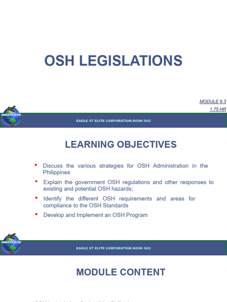Module 6.3 OSH Legislations | PDF | Occupational Safety And Health | Safety