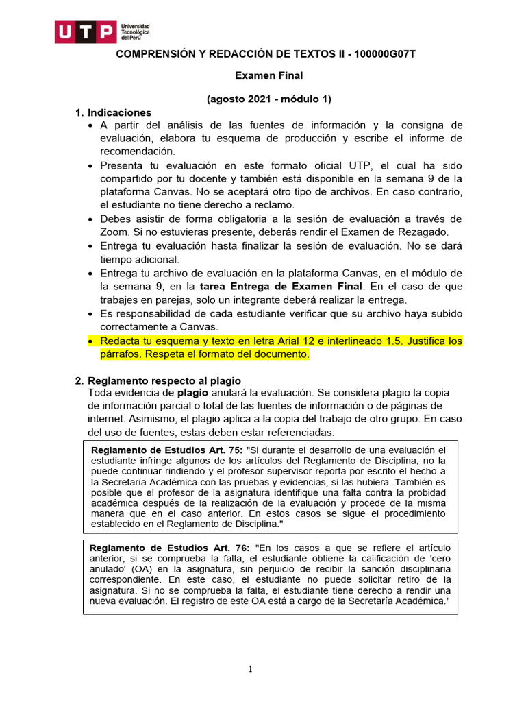 100000G07T COMPRENSIÓN Y REDACCIÓN DE TEXTOS 2 - Agosto2021 - Formato UTP-1 | PDF | Marketing ...