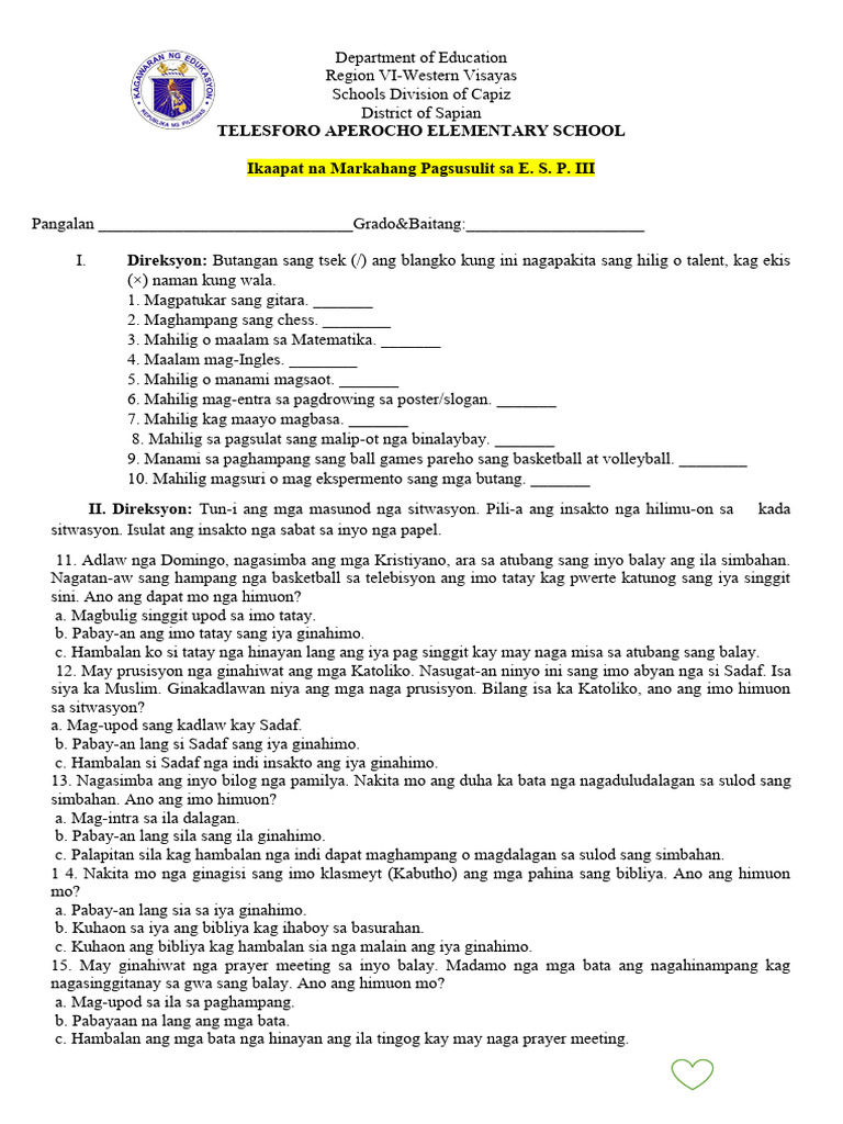 4th Quarter Periodical Test Grade 3 | PDF