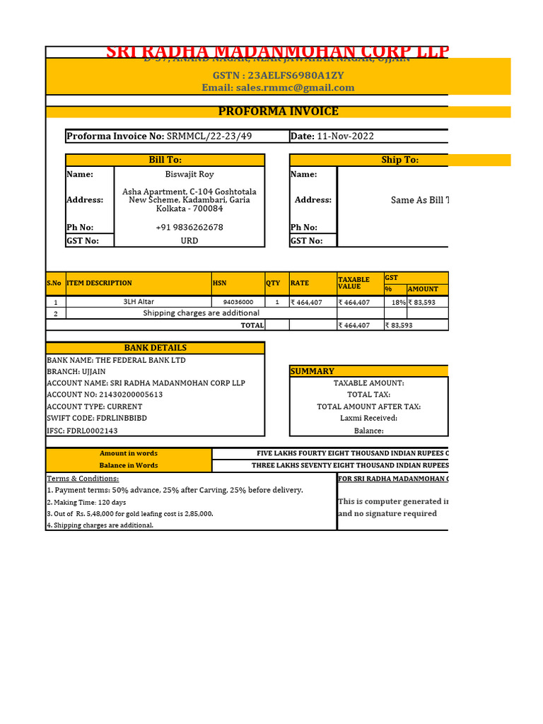 Proforma Invoice SRMMCL 22-23 49 | PDF | Invoice | Taxation