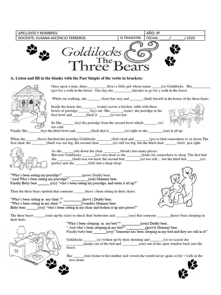 Goldilocks and the Three Bears Worksheet | PDF | Goldilocks And The ...