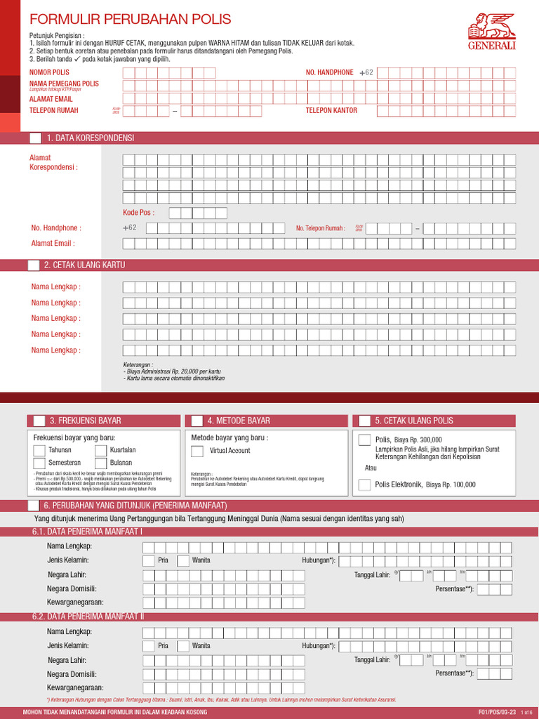 R5 J8 FOYTSU7 A1 GZF1 A Formulir Perubahan Polis | PDF