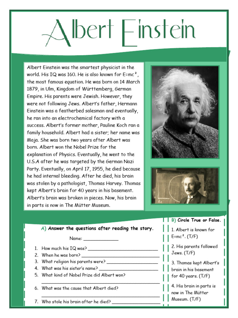 Albert Einstein 5th Grade 2023 Reading | PDF