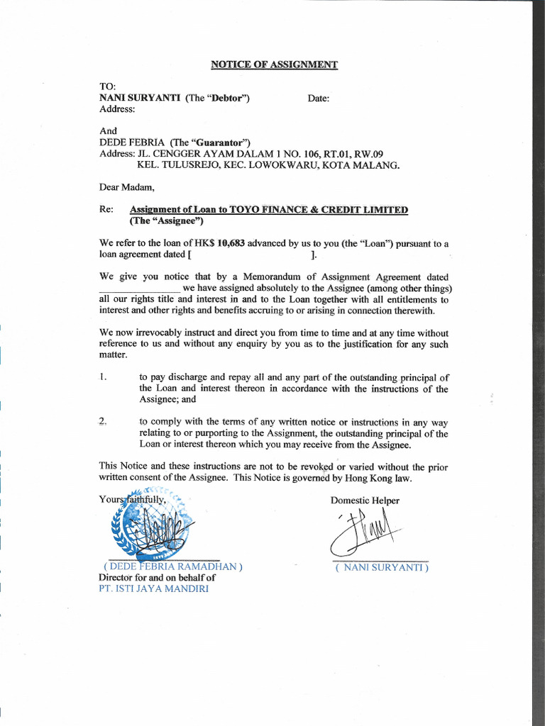Indo Notice of Assignment | PDF