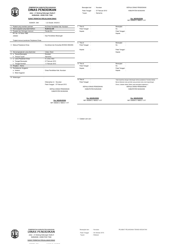 SPPD Luar Daerah | PDF