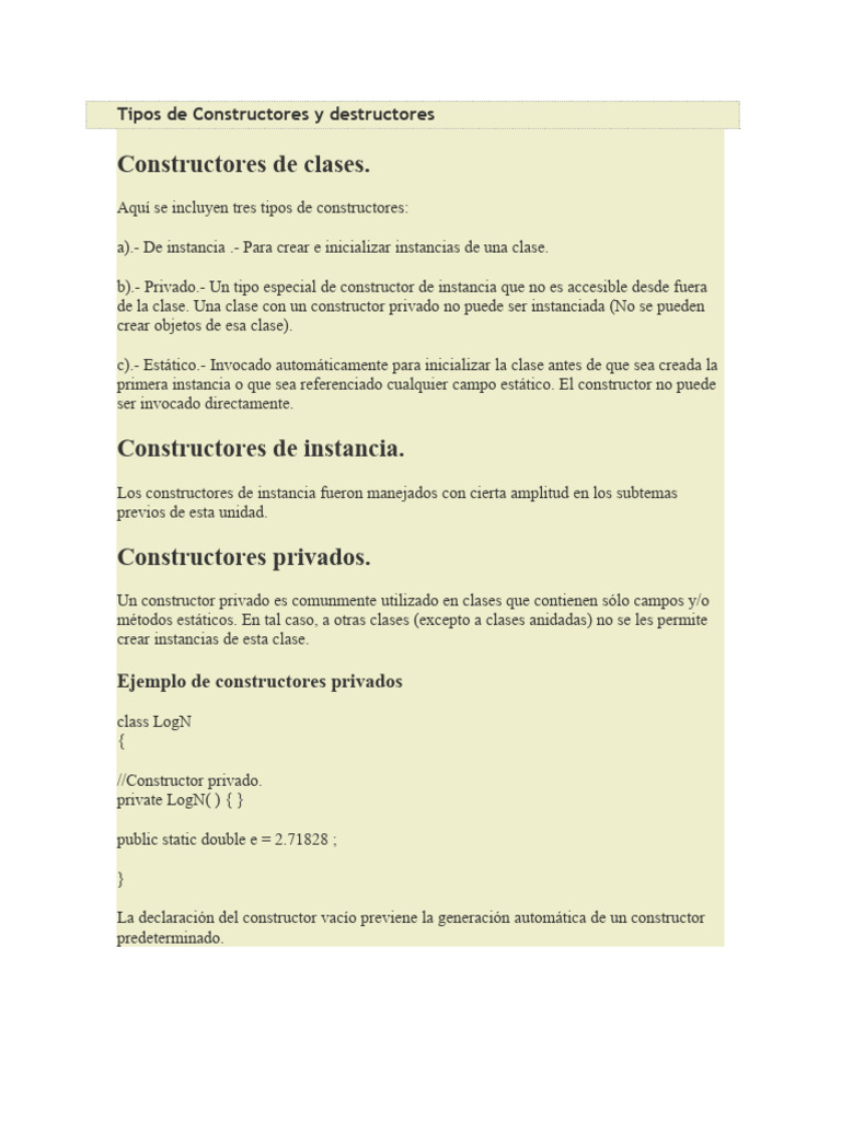 Tipos de Constructores y Destructores | PDF | Constructor (Programación ...