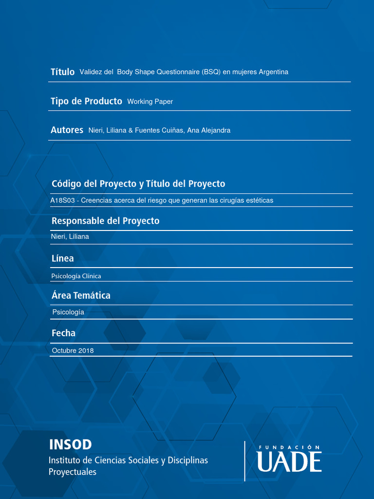 Validez Del Body Shape Questionnaire (BSQ) en Mujeres Argentina | PDF ...