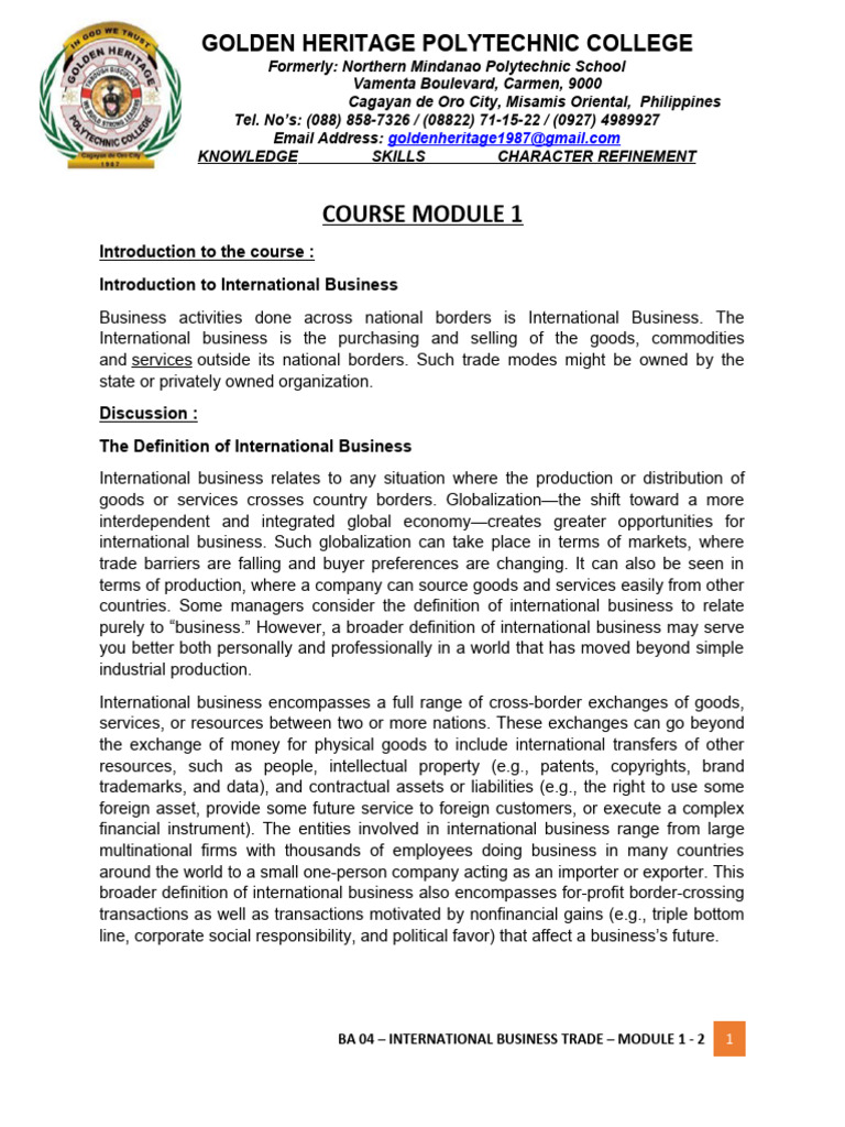 International Business Trade Module 1 | PDF | Strategic Management | Entrepreneurship