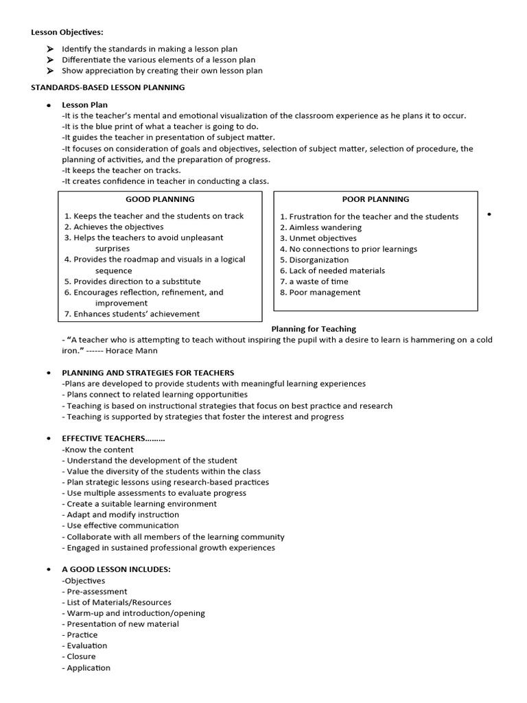 Standards-Based Lesson Planning Guide | PDF | Lesson Plan | Teachers